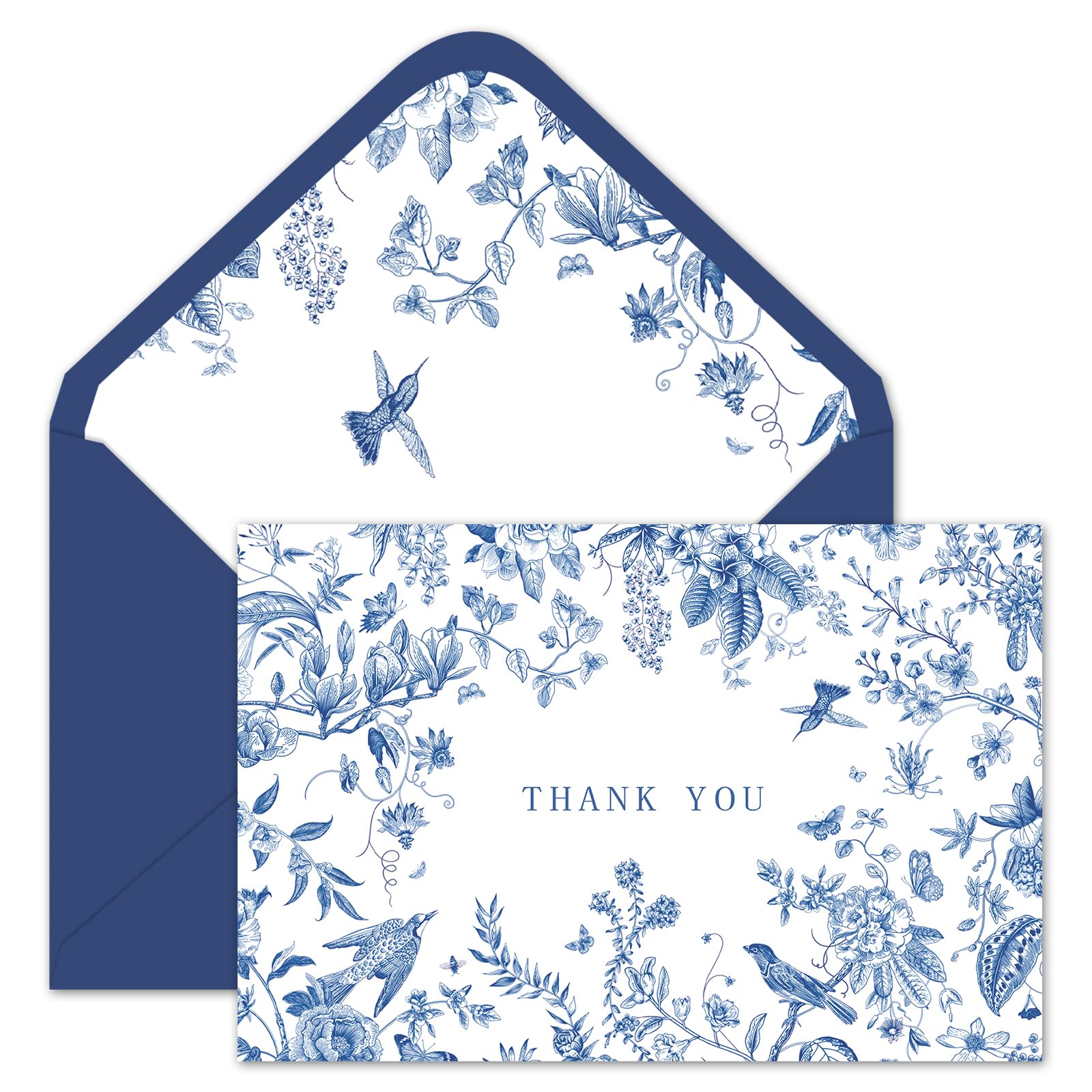 Whaline 24 Pack Flower Bird Thank You Cards Blue and White Floral Greeting Cards with Envelopes Stickers Blank Note Cards for Wedding Birthday Baby Shower Party Supplies, 4 x 6 Inch