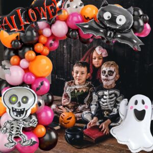 Hot Pink Halloween Balloon Garland Arch Kit,133Pcs Black Orange Pink Sand White Balloons Large Wings Ghost Skeleton Bat Foil Balloons for Kids,Family,Halloween Party Background Cosplay Theme Party