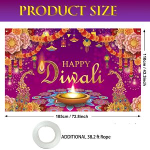 Aovaely Happy Diwali Backdrop Banner Decorations for Home Wall Hanging, Indian Festival of Lights Decorations, Diwali Photo Booth Props Background for Indian Diwali Party Supplies 6.2 x 3.7 ft