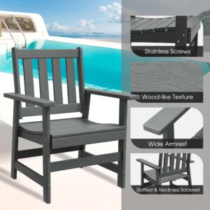 VICLLAX Patio Dining Chairs Set of 4, HDPE Weather Resistant Balcony Chairs Adirondack Furniture Fit for Front Porch, Deck, Backyard, Grey