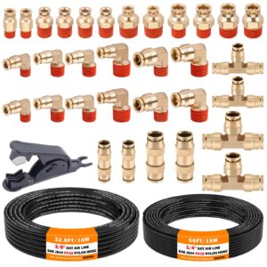 cheemuii 32 pcs brass dot air line fittings with 50 ft 1/4" and 32.8 ft 3/8" dot air lines kit 3/8" 1/2" npt thread & quick connect fittings for semi truck trailer or industrial air system