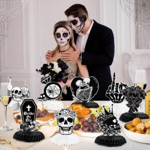 EmmgHen 9 Pcs Bride or Die Bachelorette Party Honeycomb Centerpieces Gothic Till Death Do Us Rip Single Life Themed 3D Table Toppers Decor for Bridal Shower Wedding Engagement Halloween Decorations