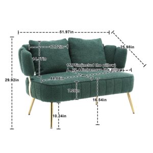 Modern Polyester Loveseat Couch,Futon Small Sofa with Pillow 2-Seater Upholstered Mini Sofa Couches for Small Space Living Room Bedroom Office Dorm Studio Apartment Love Seat Couche (Emerald)