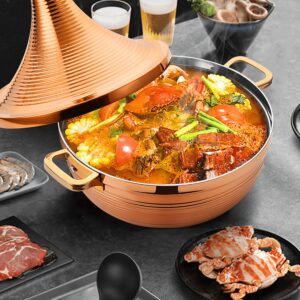 CHENYUEFA 304 Stainless Steel Moroccan Tagine Pot,Non Stick Tagine Stainless Steel Tower Stew Dry Pot Non-stick Slow Cooker Seafood High Lid Pan Electromagnetic Cooker Moroccan Tajine Casserole,Gold,2