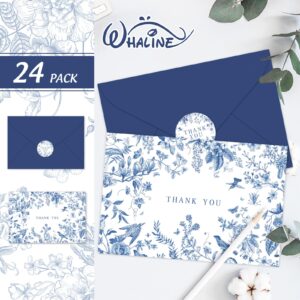 Whaline 24 Pack Flower Bird Thank You Cards Blue and White Floral Greeting Cards with Envelopes Stickers Blank Note Cards for Wedding Birthday Baby Shower Party Supplies, 4 x 6 Inch