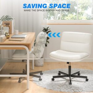 Rfiver Office Desk Chairs with Wheels, Criss Cross Chair with Height Adjustable and Swivel, Comfortable Thickened Cushion PU Leather Wide Comfty Chair Computer Task Chair for Home Office Gaming, Beige