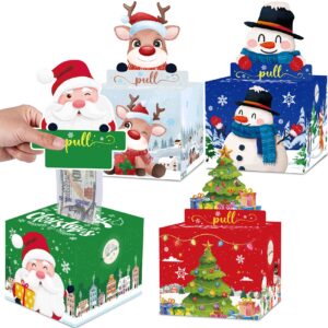 meiidoshine 4 pack christmas money box for cash gift pull, surprise money holder for kids adults with 200pcs transparent bags - fun ways to give cash as a gift for your loved ones