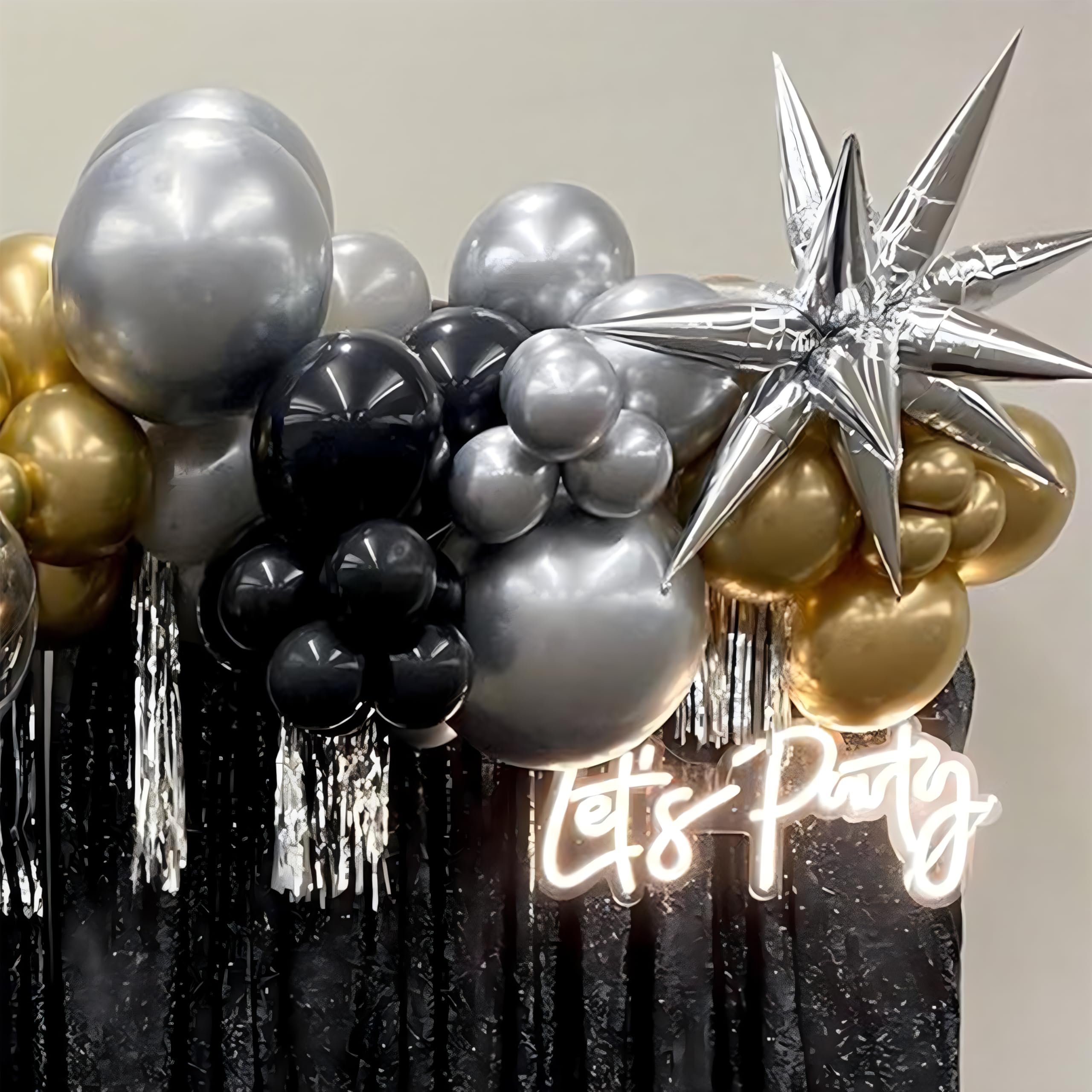 Black Gold Silver Balloon Garland Arch Kit 148 pcs 12" 10" 5" Latex Balloons Set for Graduation Decorations Birthday New Year Party Anniversary Decorations Supplies