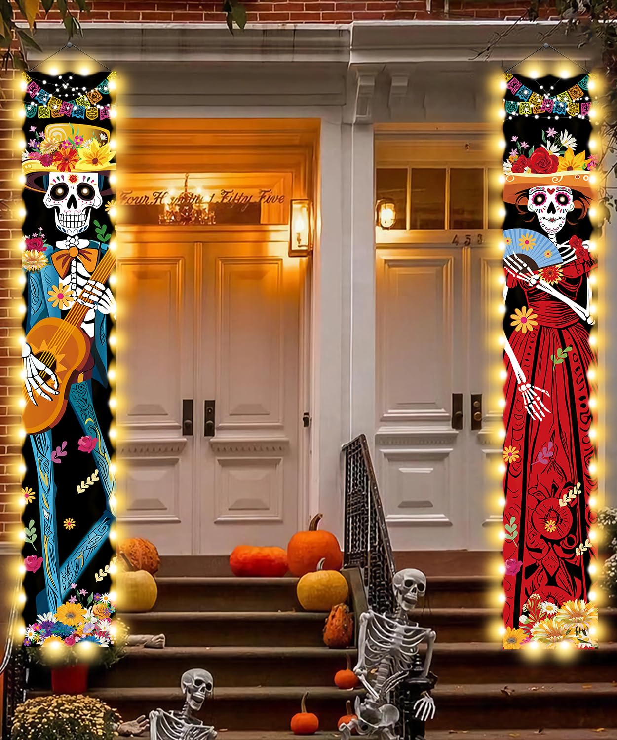 Aovaely LED Day of The Dead Sign Banners Decorations, Light Up Sugar Skull Dia De Los Muertos Altar Decorations for Halloween Day of The Dead Party Outdoor Indoor Home Decor Supplies 71x12 Inches