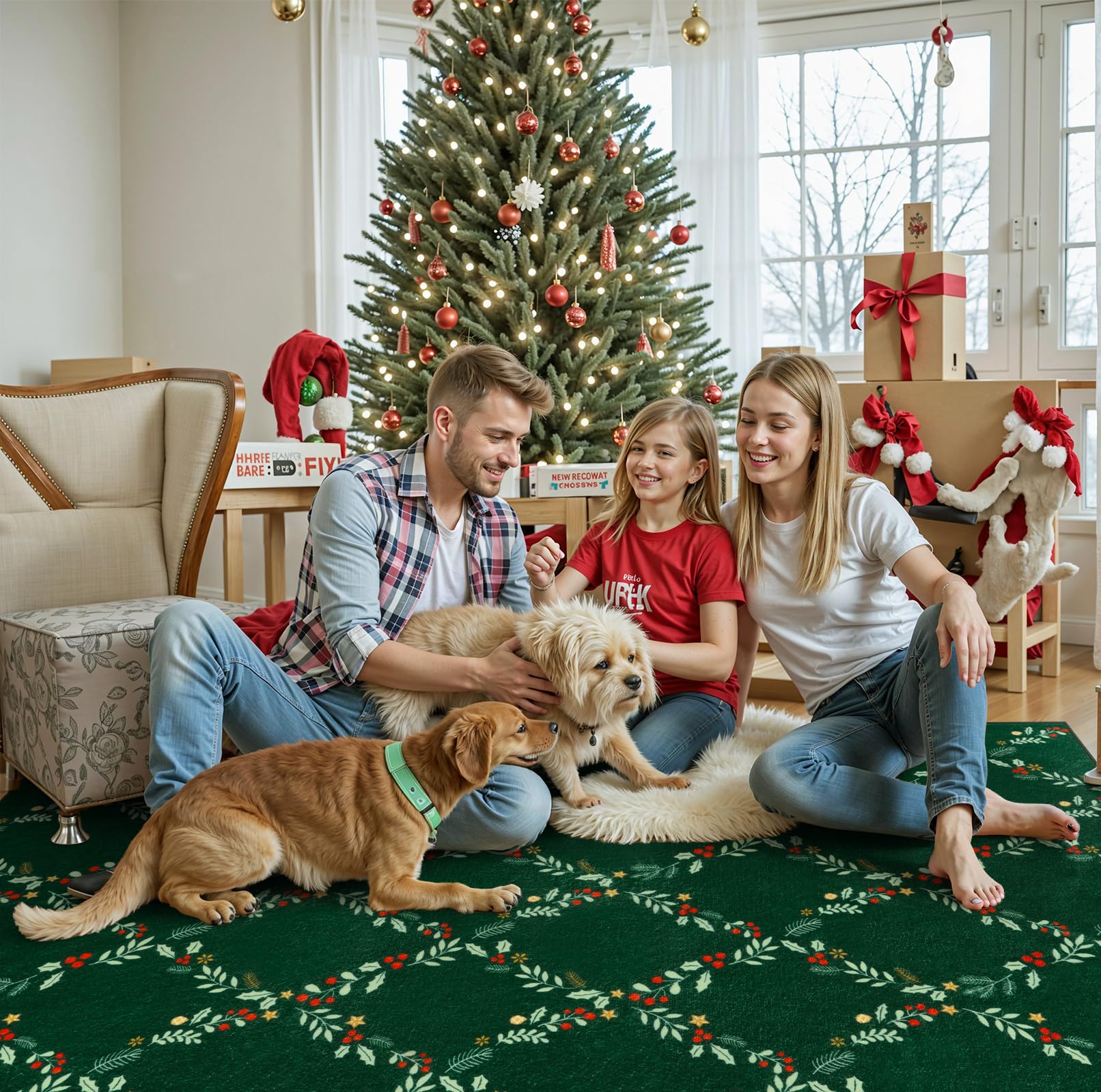 Seavish 2024 Christmas Area Rug 5x7 Area Rugs for Living Room Low Pile Soft Washable Rugs for Bedroom Aesthetic Xmas Green Diamond Floor Cover Carpet Rug for Dining Room Nursery Playroom Home Office