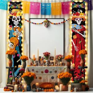 Aovaely LED Day of The Dead Sign Banners Decorations, Light Up Sugar Skull Dia De Los Muertos Altar Decorations for Halloween Day of The Dead Party Outdoor Indoor Home Decor Supplies 71x12 Inches