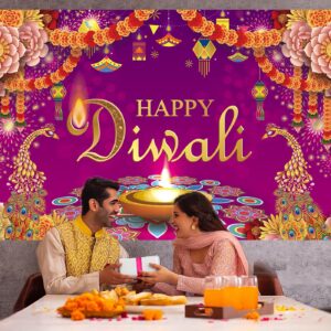 Aovaely Happy Diwali Backdrop Banner Decorations for Home Wall Hanging, Indian Festival of Lights Decorations, Diwali Photo Booth Props Background for Indian Diwali Party Supplies 6.2 x 3.7 ft