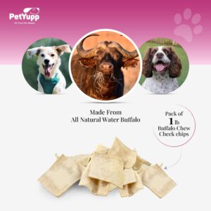 PetYupp Water Buffalo Cheek Chips Dog Chew - 1 lb - 100% Natural Dog Treats - for Small, Medium & Large Dog, High-Protein & Low-Fat Dog Treats, Promotes Dental Health - Non-GMO & No Additives