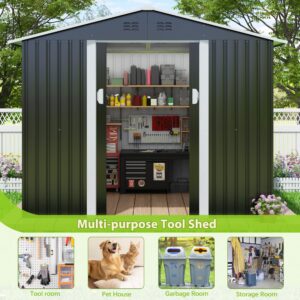 JAXPETY Large Storage Shed, Metal Sheds & Outdoor Storage, Outdoor Shed with Air Vent Lockable Door, Sheds & Outdoor Storage Tool Shed for Backyard Garden Patio Lawn (8X8 FT)