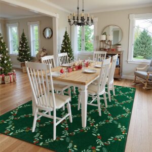 Seavish 2024 Christmas Area Rug 5x7 Area Rugs for Living Room Low Pile Soft Washable Rugs for Bedroom Aesthetic Xmas Green Diamond Floor Cover Carpet Rug for Dining Room Nursery Playroom Home Office