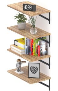 greaittle deep floating shelves 10" d x 16.5" w set of 4, rustic wood wall bookshelves for living room, kitchen, laundry room, bathroom, bedroom, books, plants, and more (varnished)