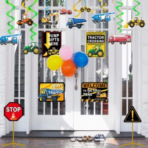 WERNNSAl Construction Truck Party Decorations - 12PCS Construction Truck Party Zone Signs Posters for Kids Construction Truck Theme Birthday Party Supplies Construction Truck Wall Art Decor for Home Garden Yard Decorations