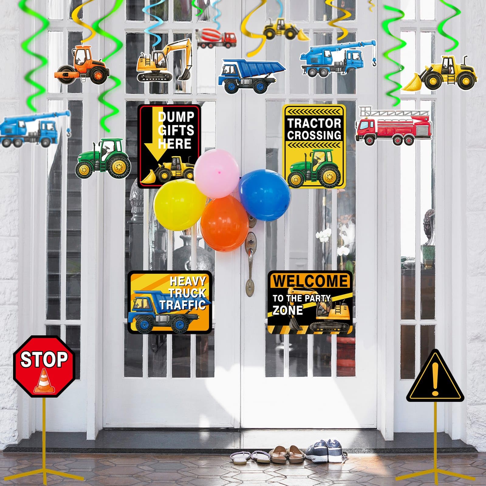 WERNNSAl Construction Truck Party Decorations - 12PCS Construction Truck Party Zone Signs Posters for Kids Construction Truck Theme Birthday Party Supplies Construction Truck Wall Art Decor for Home Garden Yard Decorations