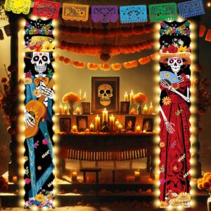 Aovaely LED Day of The Dead Sign Banners Decorations, Light Up Sugar Skull Dia De Los Muertos Altar Decorations for Halloween Day of The Dead Party Outdoor Indoor Home Decor Supplies 71x12 Inches