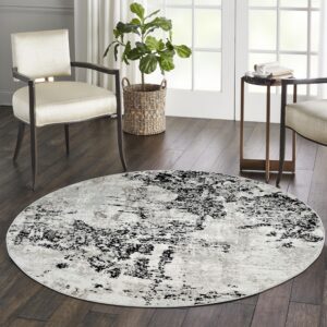 rug culture area rug, modern abstract area rug, non-shedding rugs for living room bedroom home decor, anti-slip jute backing indoor soft rug carpet- (black/gray, 6ft round)