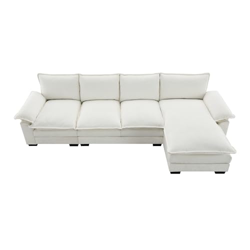 L Shape Sectional Couch for Living Room Sets, 118" 5-Seat Sofa Couch with Chaise Lounge, Chenille Cloud Sofa with Double Seat Cushions, Sleeper Sofa Couch for Apartment, Studio, Office, Beige