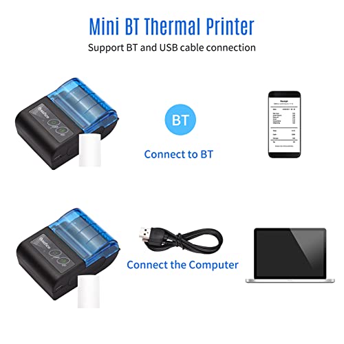 Pretfy Bluetooth Thermal Label Printer,Mini Thermal Printer 2 inch,Receipt Bill Ticket Printer,with 58mm Print Paper,Compatible with iOS Android Windows for Restaurant Sales Retail