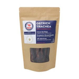 american ostrich farms | ostrich trachea chews - all natural pet treats - high in protein and essential nutrients, bag of 6-8