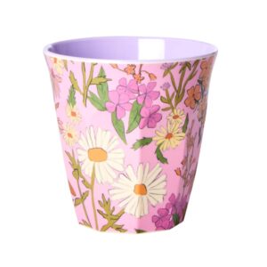 rice by rice melamine medium cup - soft pink - daisy dearest print - 8.4oz