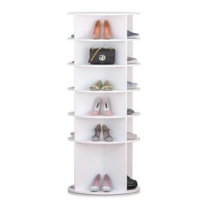 wodeer 6 tier 360° rotating shoe rack tower,spinning shoe storage organizer,spinning shoe display,round shoe rack for entryway,hallway,living room,white