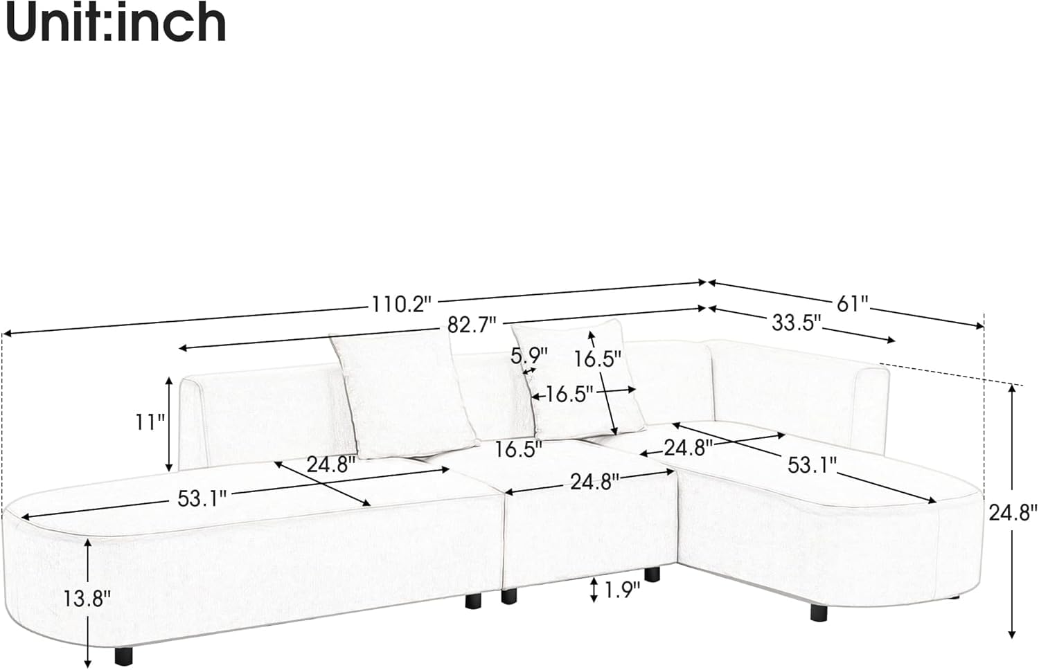 Minimalism Industrial Style Modular Sectional Sofa 4-5 Seaters Convertible L-Shaped Sofa Couch,Modern Couch Sofa for Living Room Office (Beige)