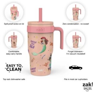 Zak Designs Disney Princess Cruiser Tumbler with Handle, Leak-Proof Straw, Stainless Steel, Vacuum Insulated, 18 oz.