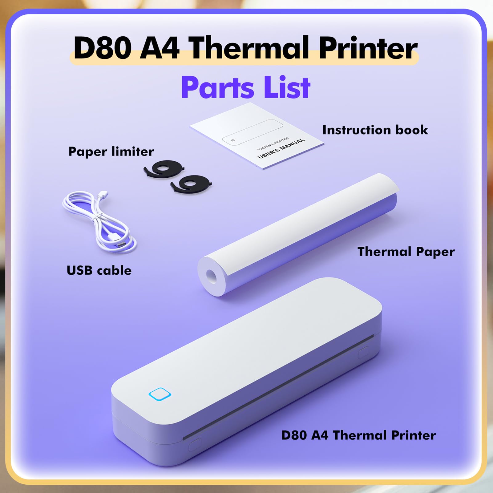 A4 Portable Thermal Transfer Printer Wireless Tattoo Transfer Printer Use with Mobile /Lap 56mm/77mm/107mm/210mm/216mm(2in/3in/4in/8in/8.5in) US Letter A5 Paper Size for Office School Compatible