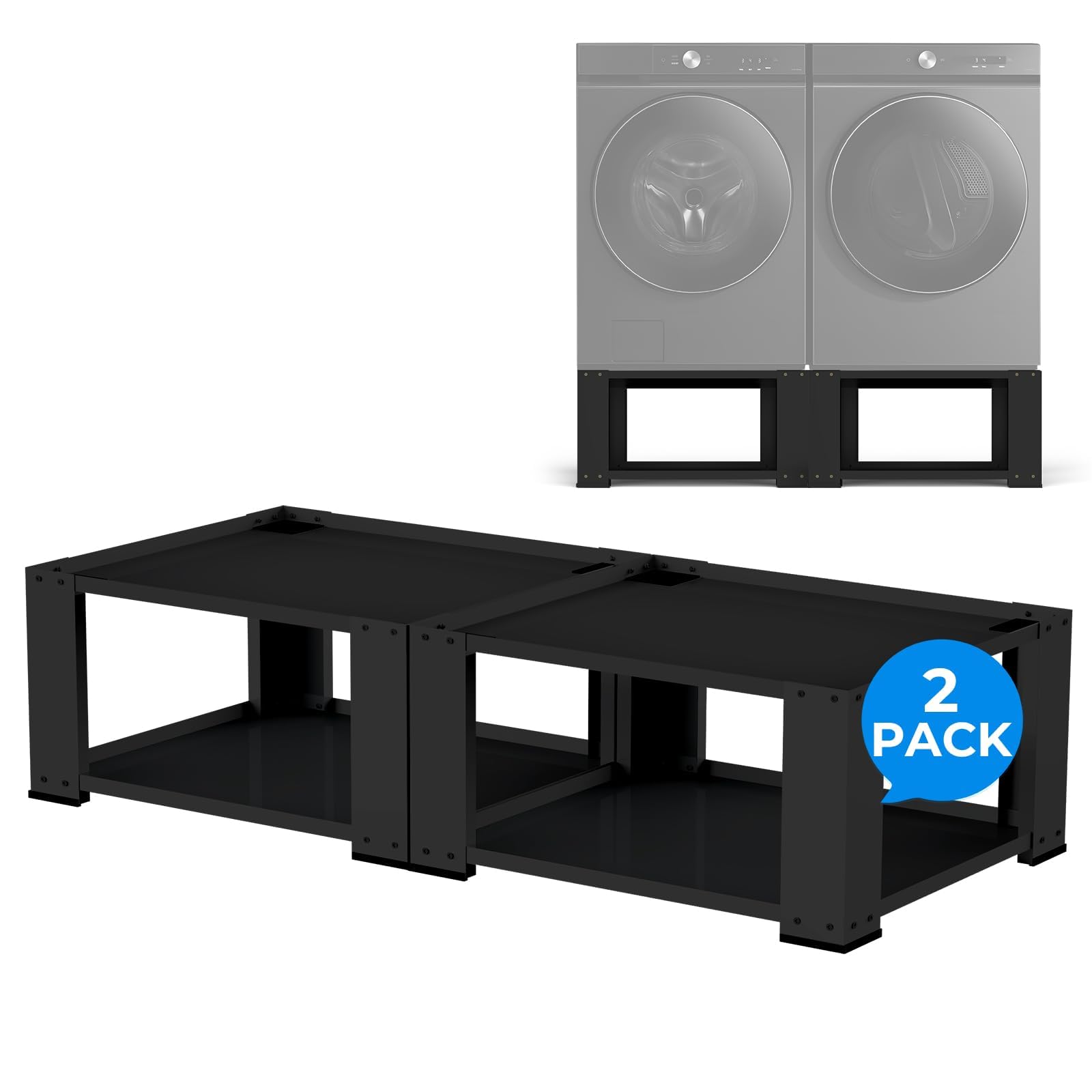 2 Pack Washer and Dryer Pedestals，Washer Dryer Pedestal with Shelf Fit 27 and 28 Inch, Laundry Pedestal Duty Heavy Steel 700lbs Capacity, 15.7" Height Black