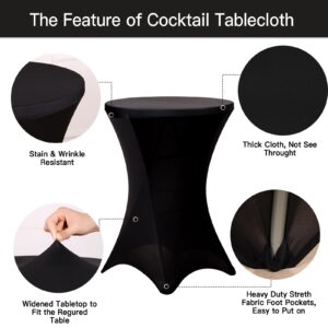 Fixwal 4 Pack Spandex Cocktail Table Covers, 32x43 Inch Black Fitted Stretch Highboy Round Cover Table Cloth for Party, Bar, Pub, Wedding, Banquet