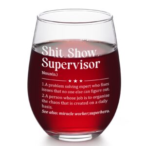 dazlute boss lady gifts for women her, shit show supervisor wine glass, unique thank you gifts for boss lady women coworker manger director, boss’s day birthday christmas gifts for supervisor, 17 oz