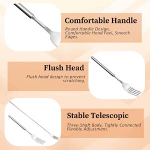 2Pcs Extendable Fork Stainless Steel Retractable Fork Telescopic Fork Extending Fork 63 Cm Long Fork Retractable Extendable Dinner Fruit Dessert Fork Barbecue Toasting Dinner 8.7~24.8 Inch