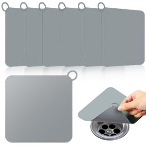 yinkin 6 pcs shower drain cover silicone floor drain cover anti-odor mat for shower tub stopper shower drain cover for bathtub kitchen laundry sink accessories (grey, 5.79 x 5.79 inch)