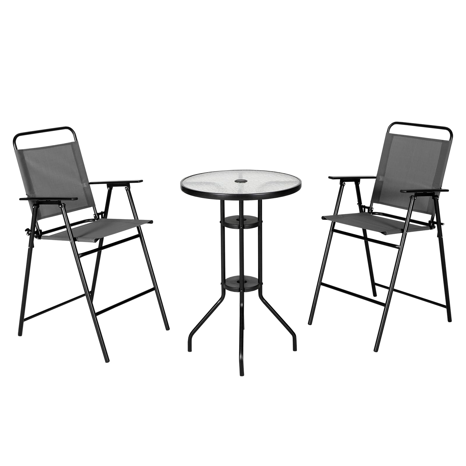 Abba Patio 3-Piece Bistro Set, Table and Chairs Set of 3 with Tempered Glass Top Outdoor Patio Furniture for Deck, for Garden Lawn Poolside Cafe, Dark Grey