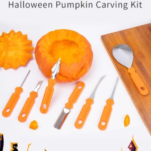 Halloween Pumpkin Carving Tools Kit, Professional and Heavy Duty Stainless Steel Pumpkin Cutter Knife Saw Scoop Tools Set for Kids or Adults, 7Pcs Carving Set for Halloween Decoration Jack-O-Lanterns