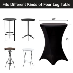 Fixwal 4 Pack Spandex Cocktail Table Covers, 32x43 Inch Black Fitted Stretch Highboy Round Cover Table Cloth for Party, Bar, Pub, Wedding, Banquet