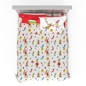 franco collectibles dr. seuss the grinch holiday & christmas bedding super soft microfiber 4 piece full sheet set, (officially licensed product)