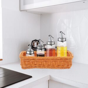 VOSAREA Wicker Storage Basket Plastic Long Narrow Rectangular Woven Shelf Basket Cutlery Spices Jar Toilet Paper Towel Basket Wicker Cube Storage Bins Boho Cutlery Tray