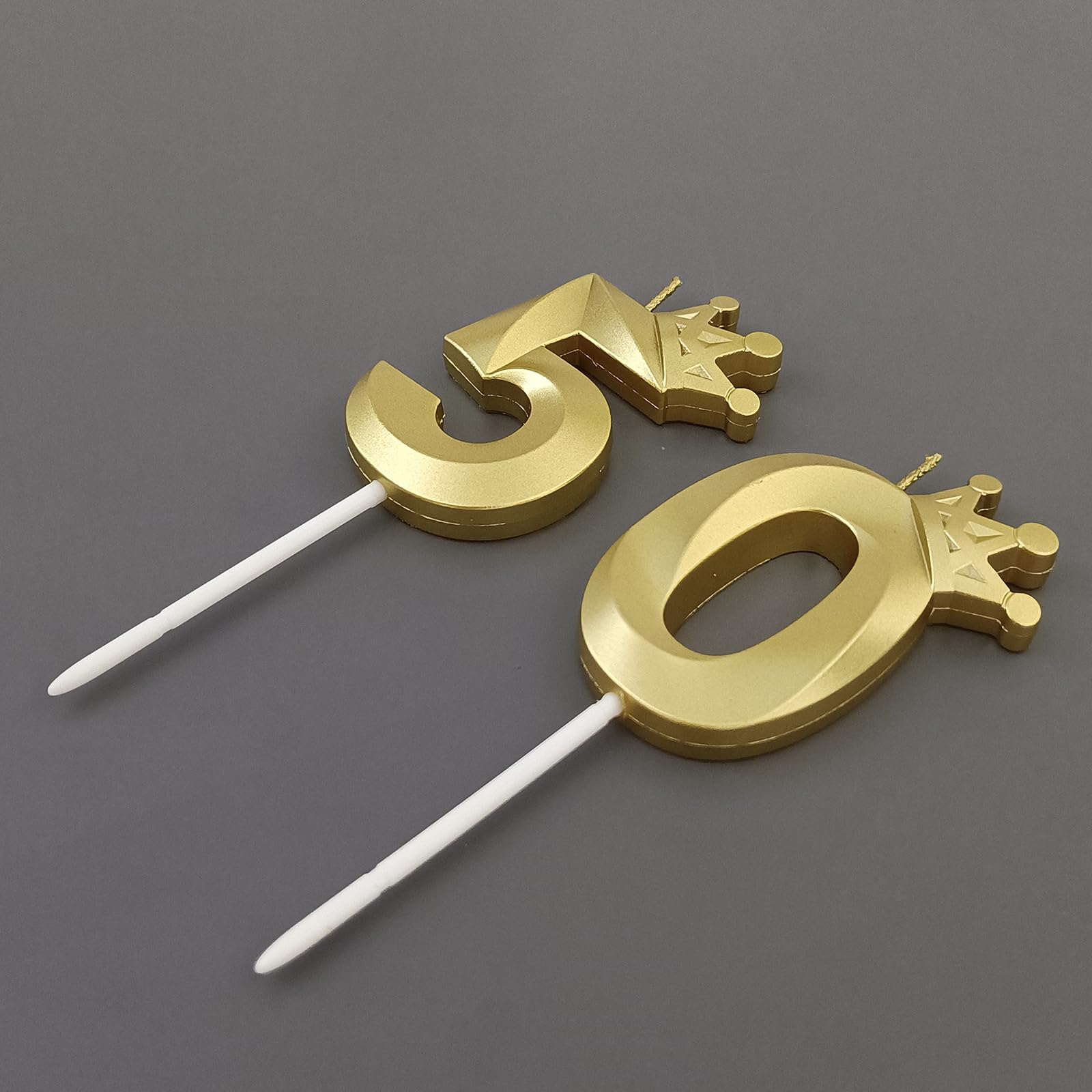 Jumochi 50th Birthday Candles for Cake 3D Crown Design Number 50 Topper Decorations for Celebrations (Gold-3D-Crown-50, 3D-Crown)