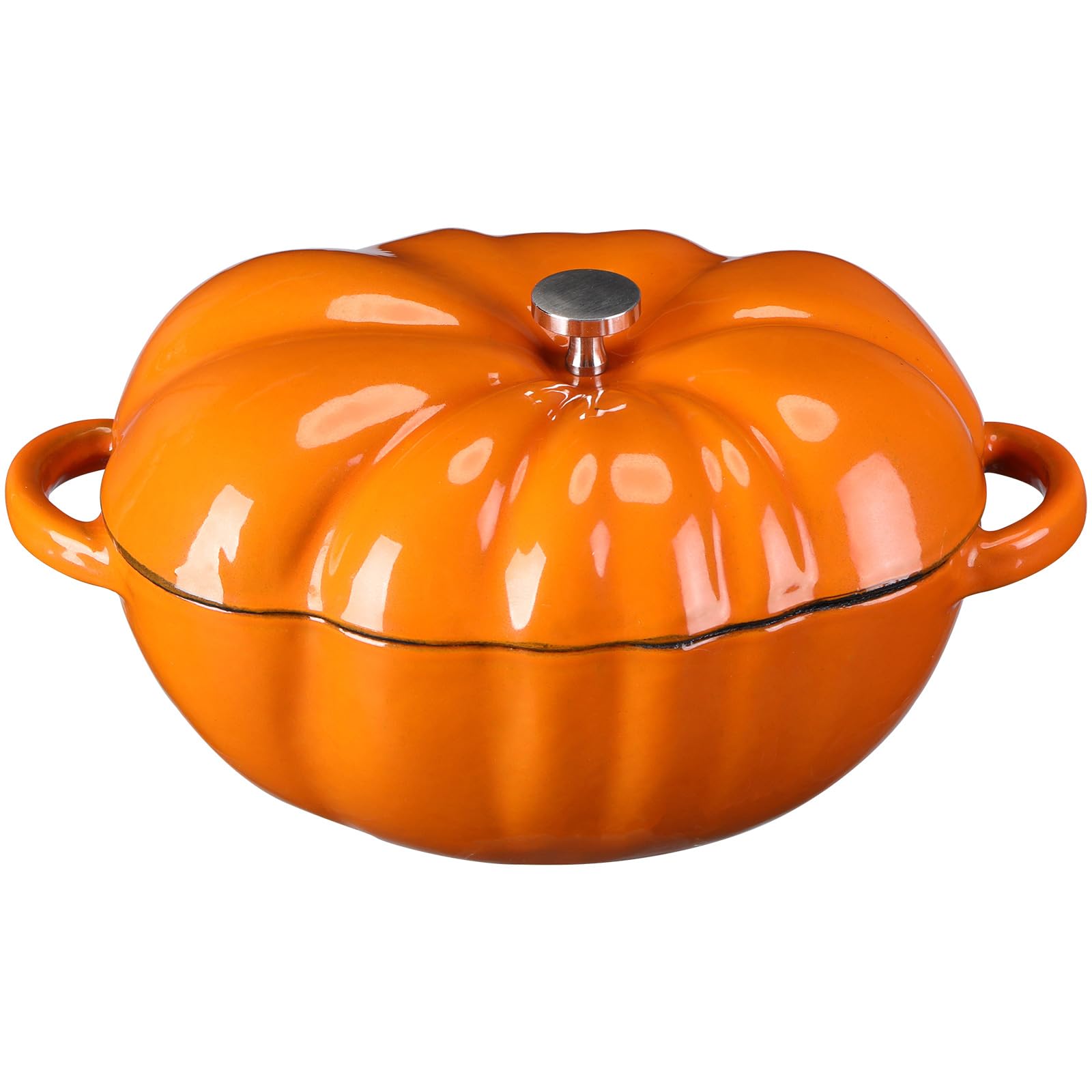 Pickmesh 2 qt Pumpkin Cocotte Pumpkin Cast Iron Dutch Oven Pre-seasoned Cast Iron Garlic Roaster Heat Resistant Pumpkin Pot for Thanksgiving Grill,Oven Backyard 6.3'L x 5'W x 2.6'H(Orange)