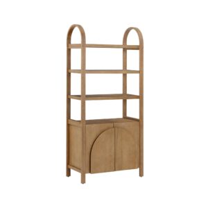 Nathan James Iris 3 Tier Bookshelf, Arched Bookcase Cabinet, Solid Wood Bookcase with Cabinet Base, Boho Bookshelf in Unbrushed Light Brown Finish