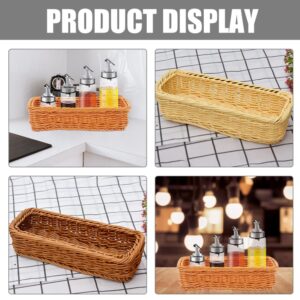 VOSAREA Wicker Storage Basket Plastic Long Narrow Rectangular Woven Shelf Basket Cutlery Spices Jar Toilet Paper Towel Basket Wicker Cube Storage Bins Boho Cutlery Tray