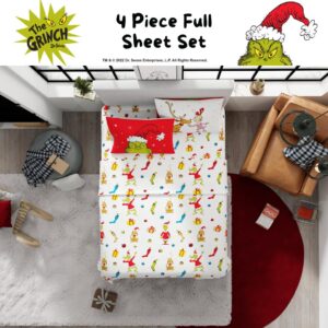 Franco Collectibles Dr. Seuss The Grinch Holiday & Christmas Bedding Super Soft Microfiber 4 Piece Full Sheet Set, (Officially Licensed Product)