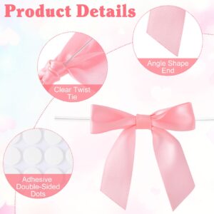 HINZIC 20pcs Pink Twist Tie Bow, 3.5" Premade Gift Bow Decor, Small Satin Ribbon Bowknot for Wrapping Gift Candy Bakery Cookies Treat Bags