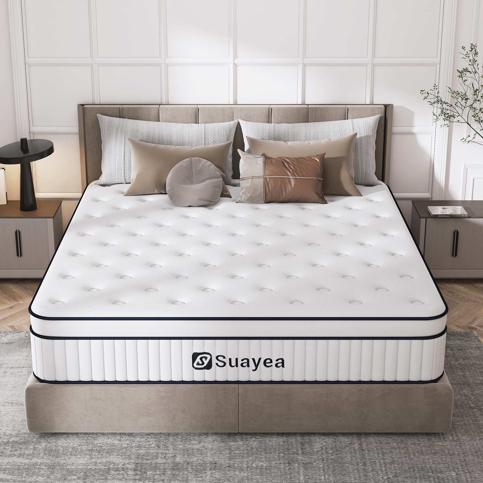 Queen Mattress, 14 Inch Queen Size Mattress in a Box, Hybrid Matterss with Pocket Spring and Soft Foam, Ultimate Motion Isolation, Strong Support, Medium