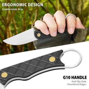 LOTHAR BEAVER Small Fixed Blade Knife, 2.48" 14C28N Neck Knife, Full Tang EDC Knife with G10 Handle and Kydex Sheath, Vertical Horizontal Carry Knife with Adjustable Belt Clip, Knife Necklace for Men Women